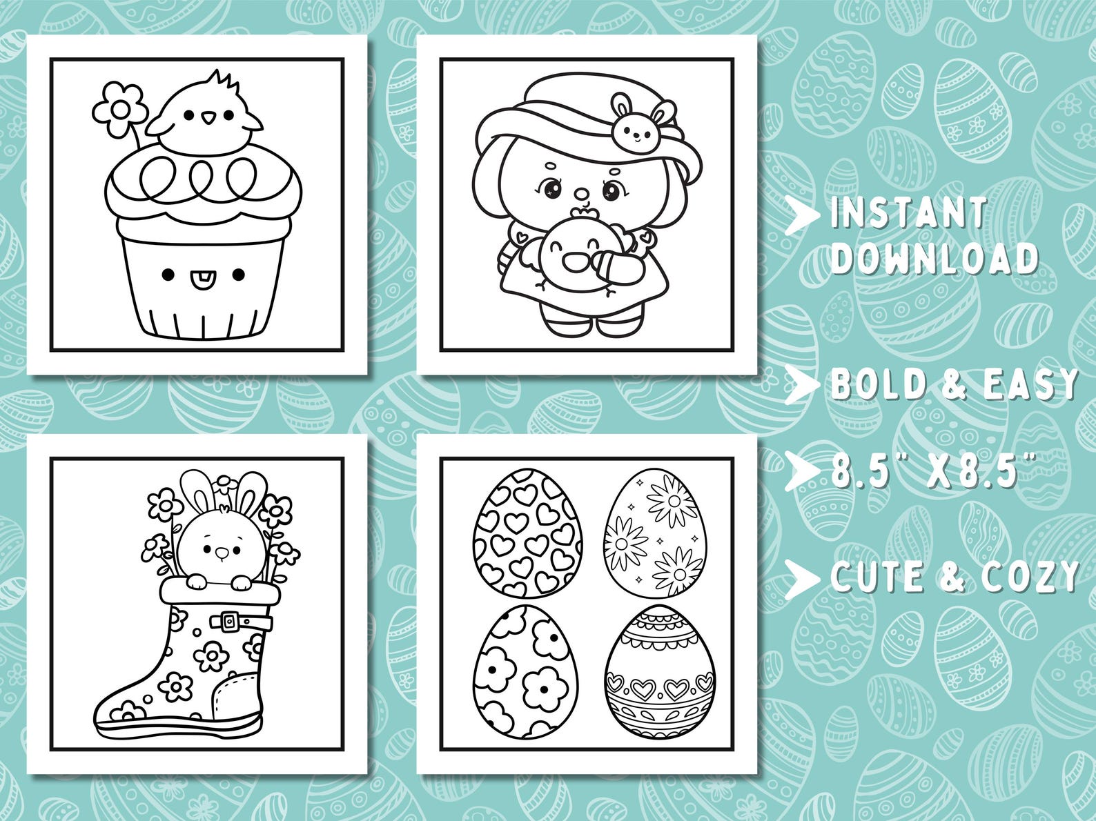 Easter Coloring Pages Adult Coloring Pages for Kids Digital Coloring ...