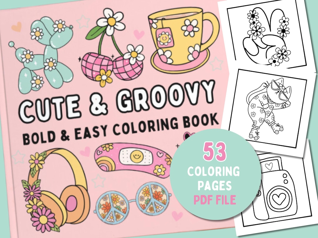 Groovy Coloring Pages Easy and Bold Adult Coloring Pages Digital ...