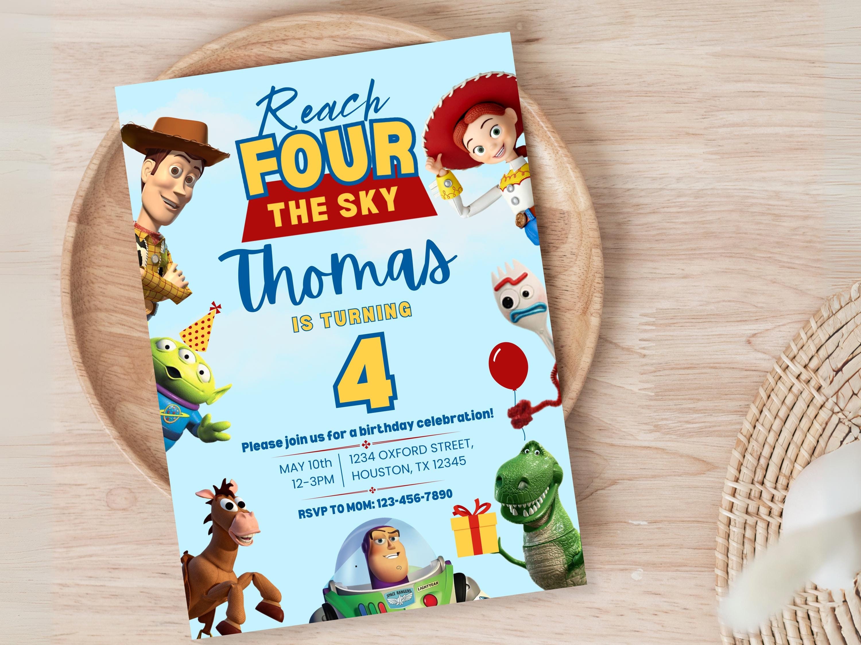 Toy Story Invite Reach Four the Sky Editable Toy Story Birthday Invite ...