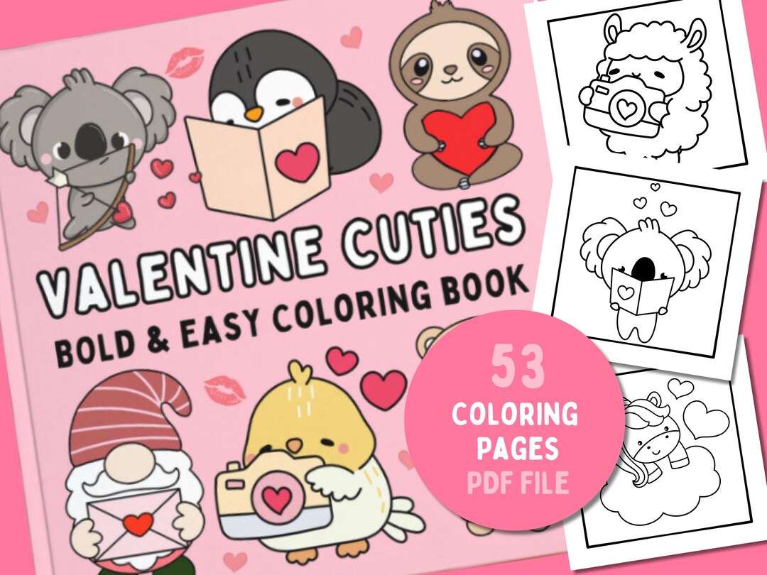 Valentine Coloring Pages Easy and Bold Girly Coloring Pages Digital ...