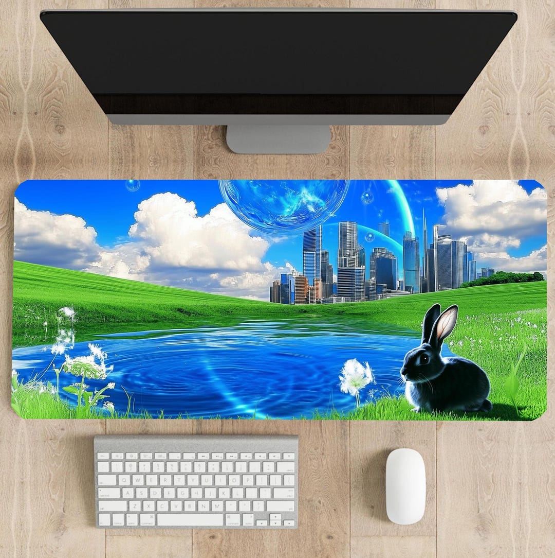 Frutiger Aero Desk Mat With Bunny Rabbit - Office Desk Accessory ...