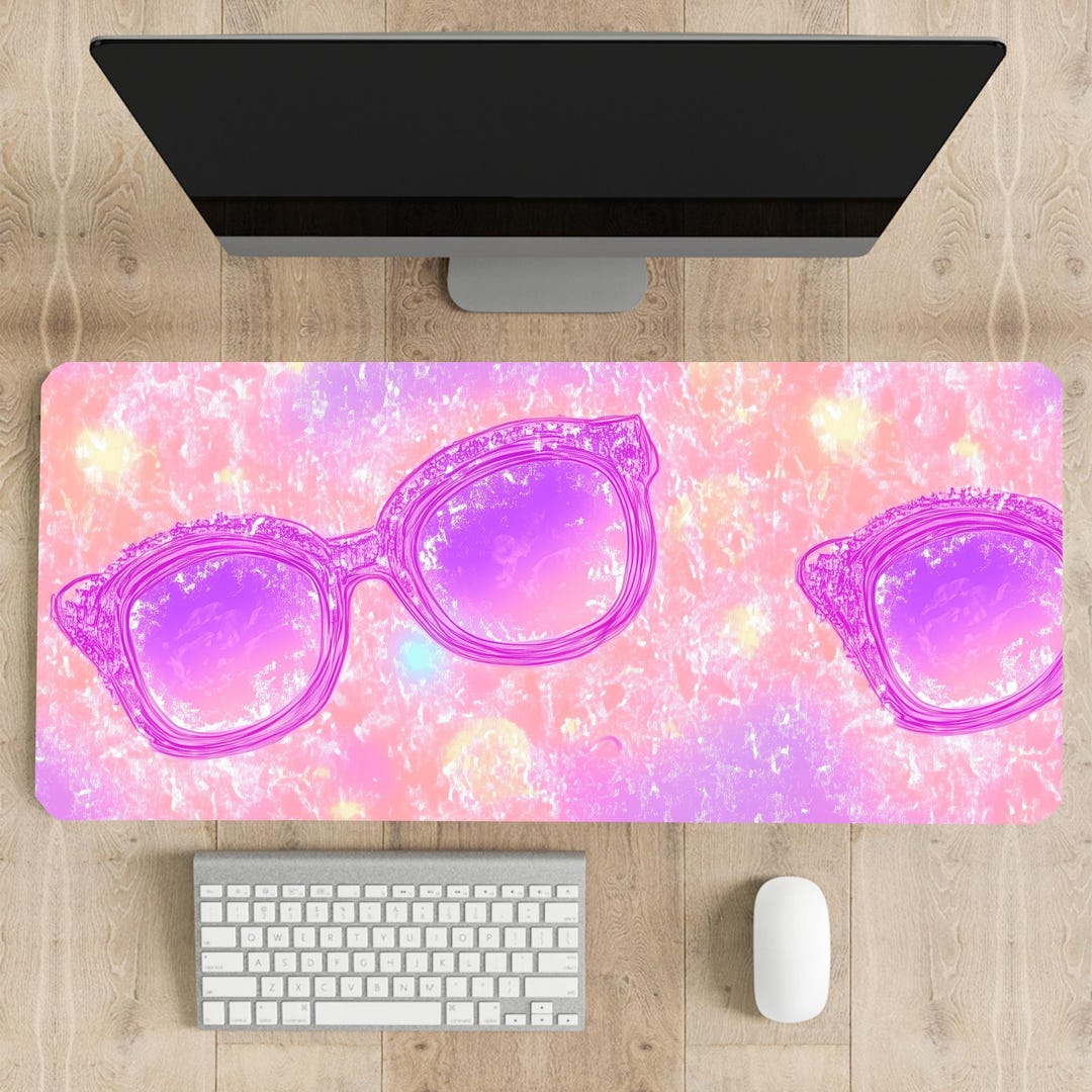 Y2K Desk Mat, 2000s Nostalgia Glasses Pink Purple Aesthetic Retro ...