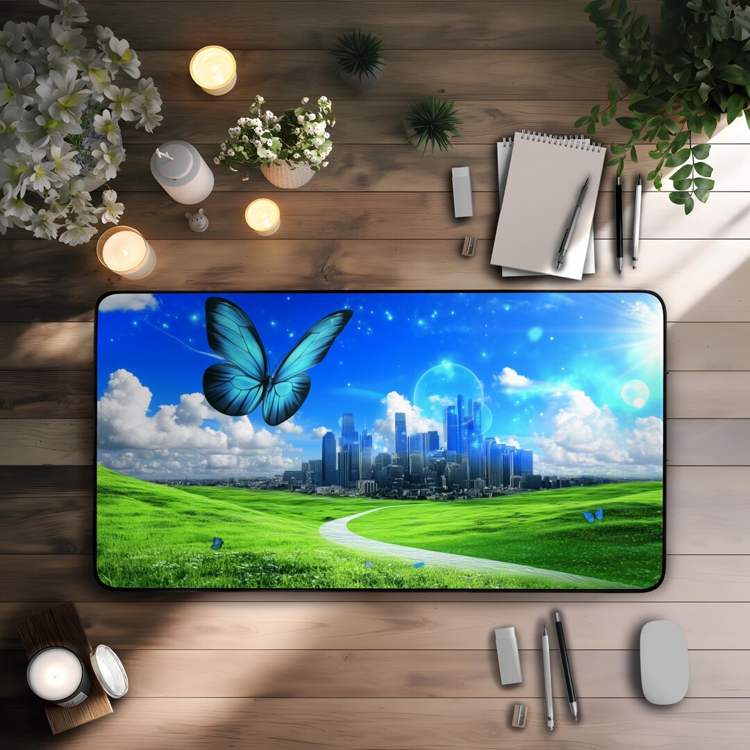 Frutiger Aero Desk Mat With Butterfly Office Desk Accessory, Computer ...