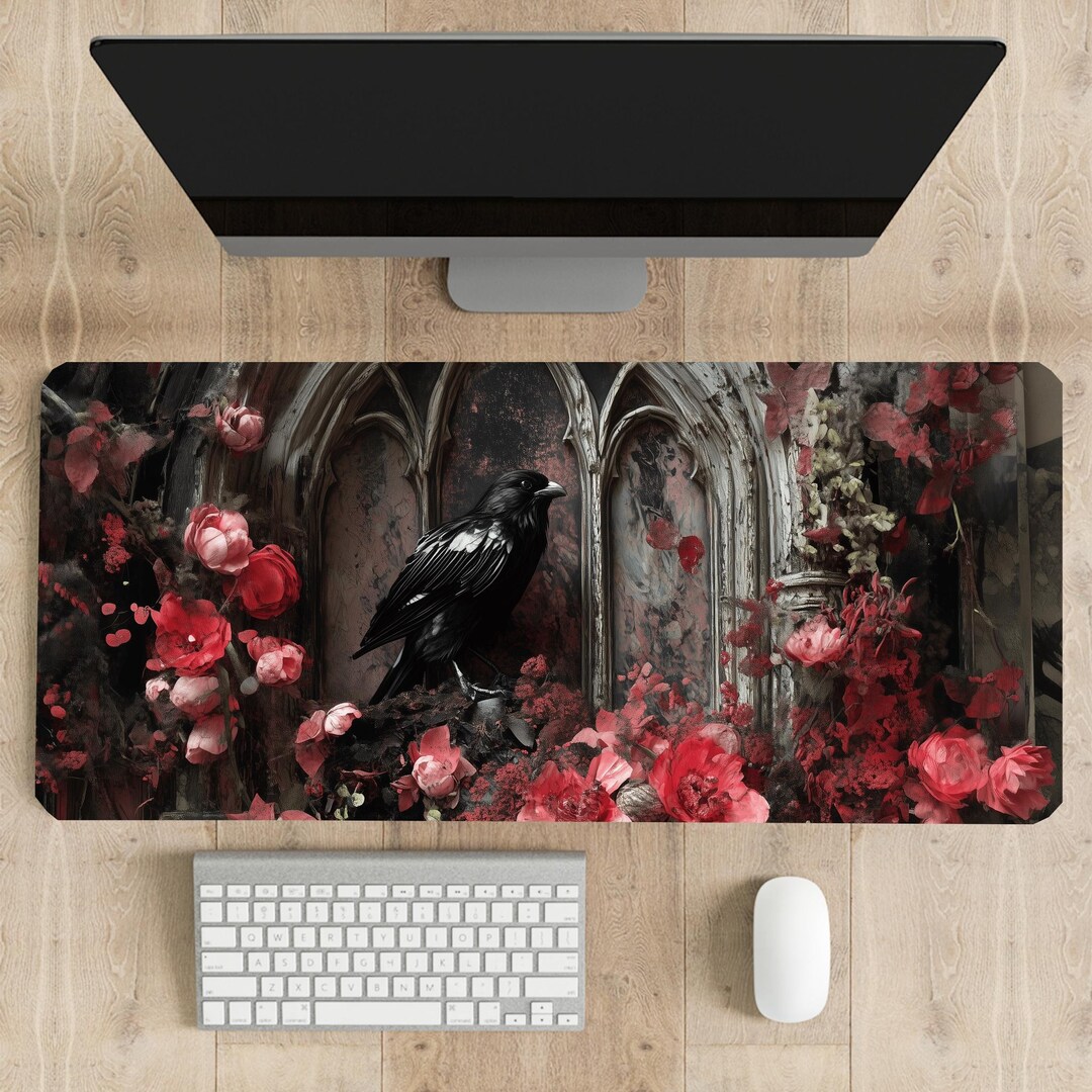 Goth Crow Desk Mat, Whimsigoth Mouse Pad Animal Dark Decor, Gothic Desk ...