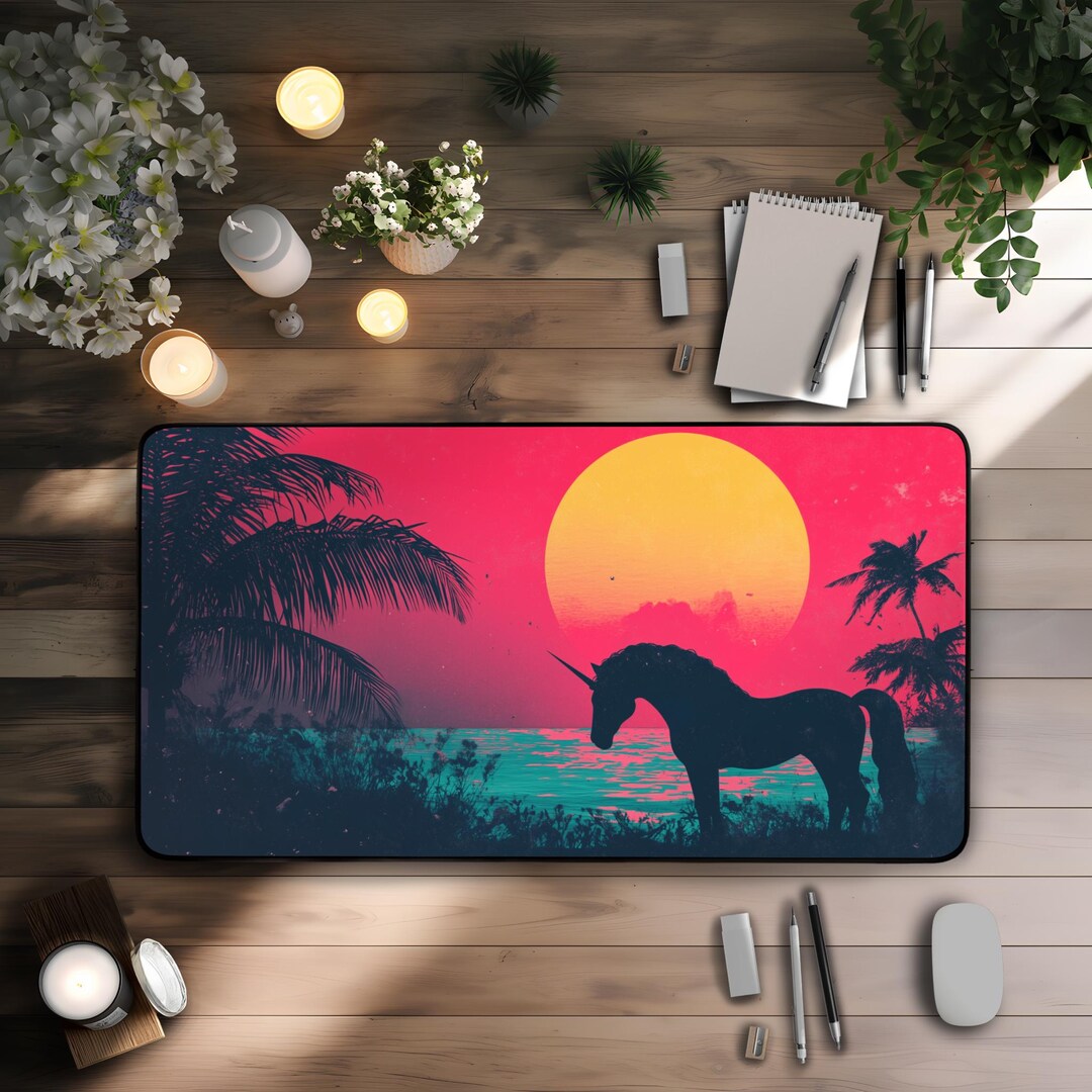 Unicorn Desk Mat, Vaporwave Aesthetic Art, Mouse Pad, Computer ...