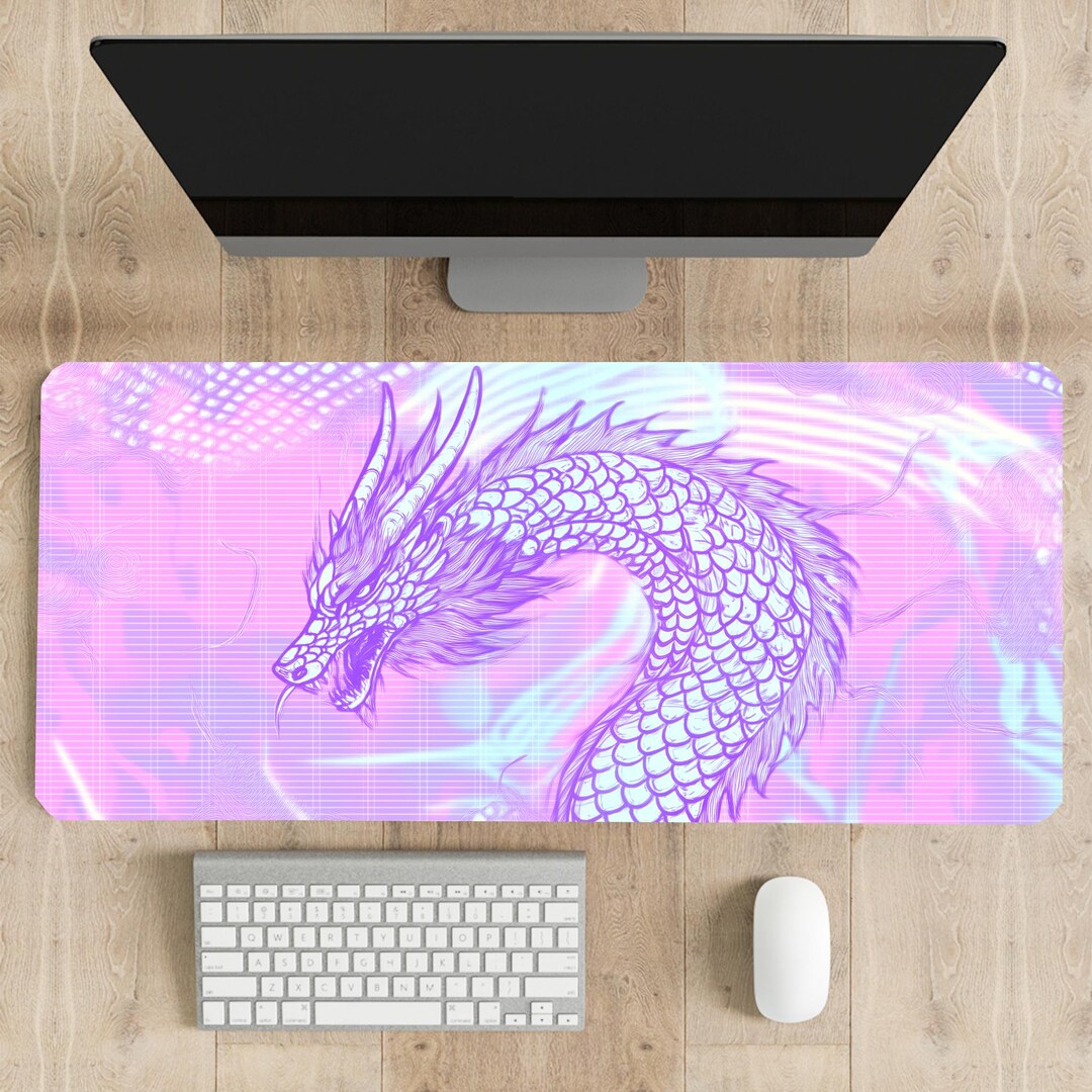 Y2K Desk Mat 2000s Nostalgia Japanese Dragon, Purple Mythical Aesthetic ...