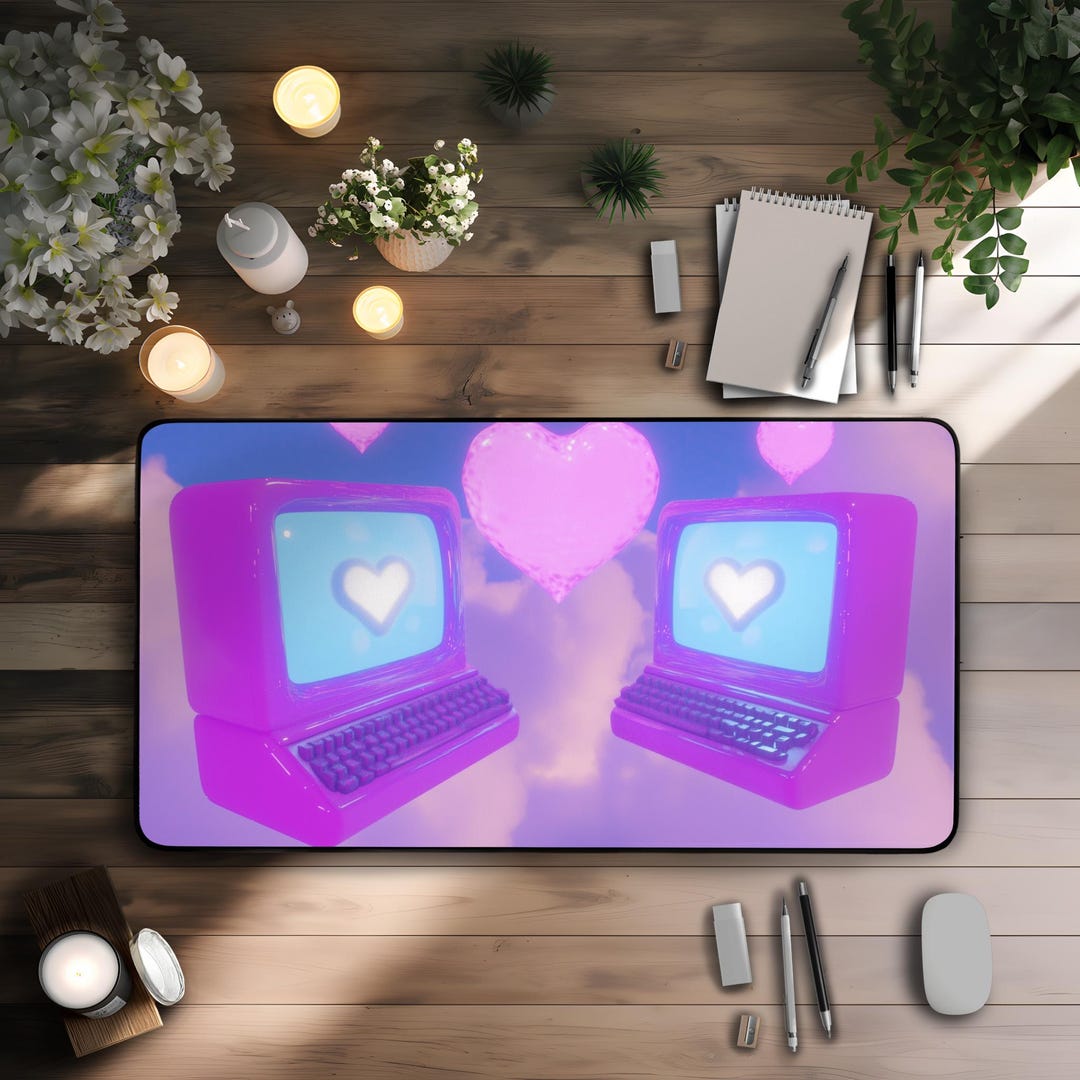 Y2K Desk Mat, 2000s Nostalgia Tech Purple Aesthetic Retro Vaporwave ...