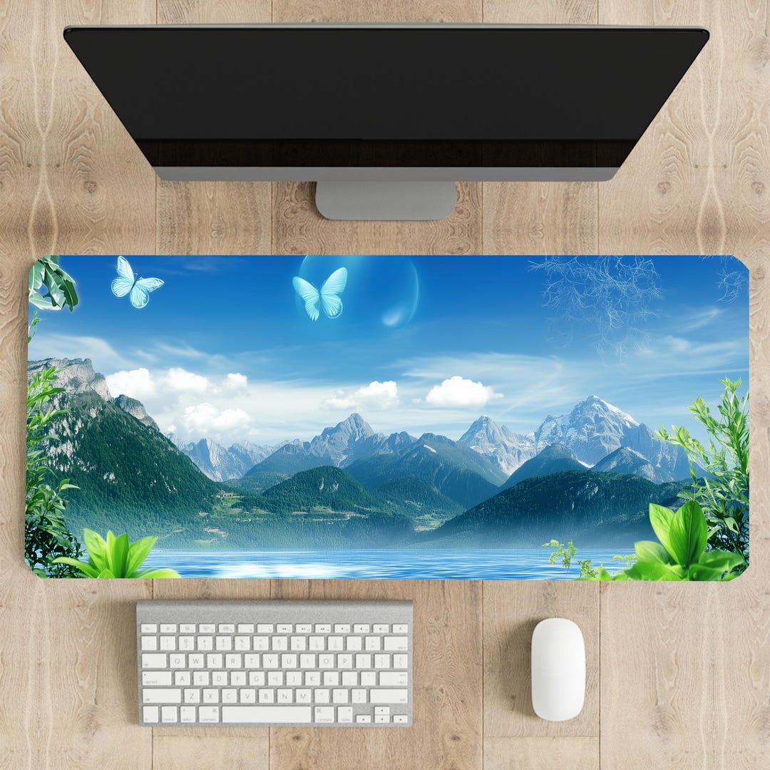 Frutiger Aero Earth Water Mountains Desk Mat - Office Desk Accessory ...