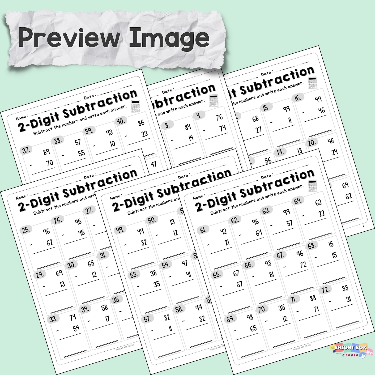 2-digit Subtraction Worksheets Without Borrowing | 20 Printable Pages ...
