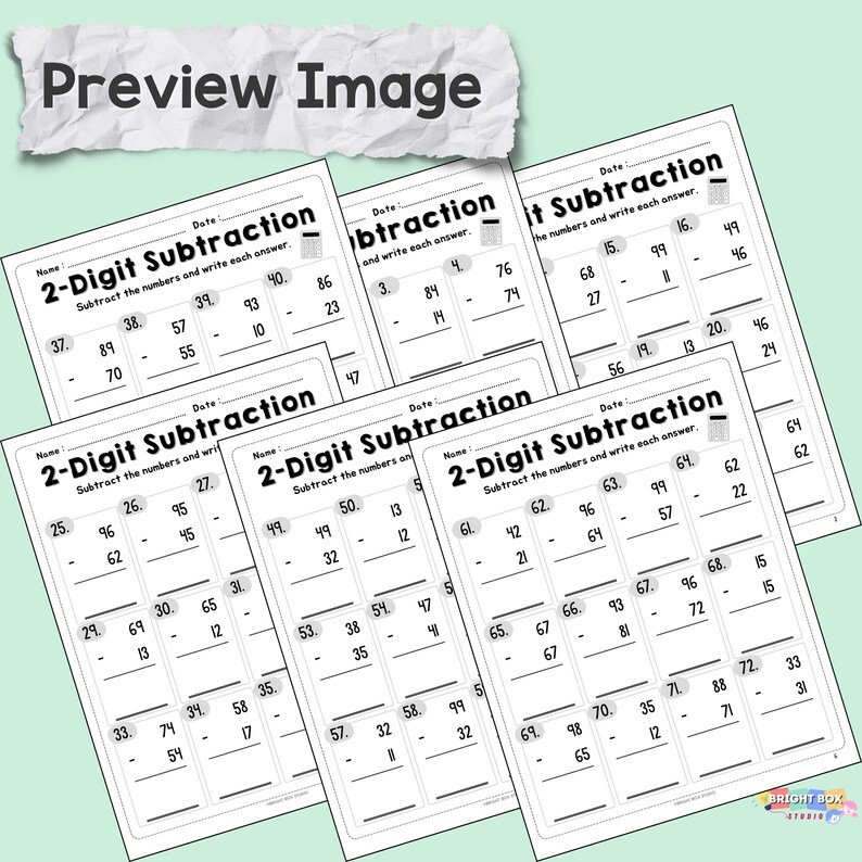 2-digit Subtraction Worksheets Without Borrowing | 20 Printable Pages ...