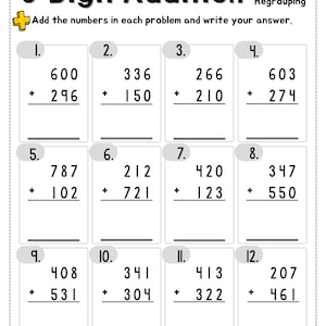 3-digit Addition Without Regrouping | Printable Worksheets With Answer ...