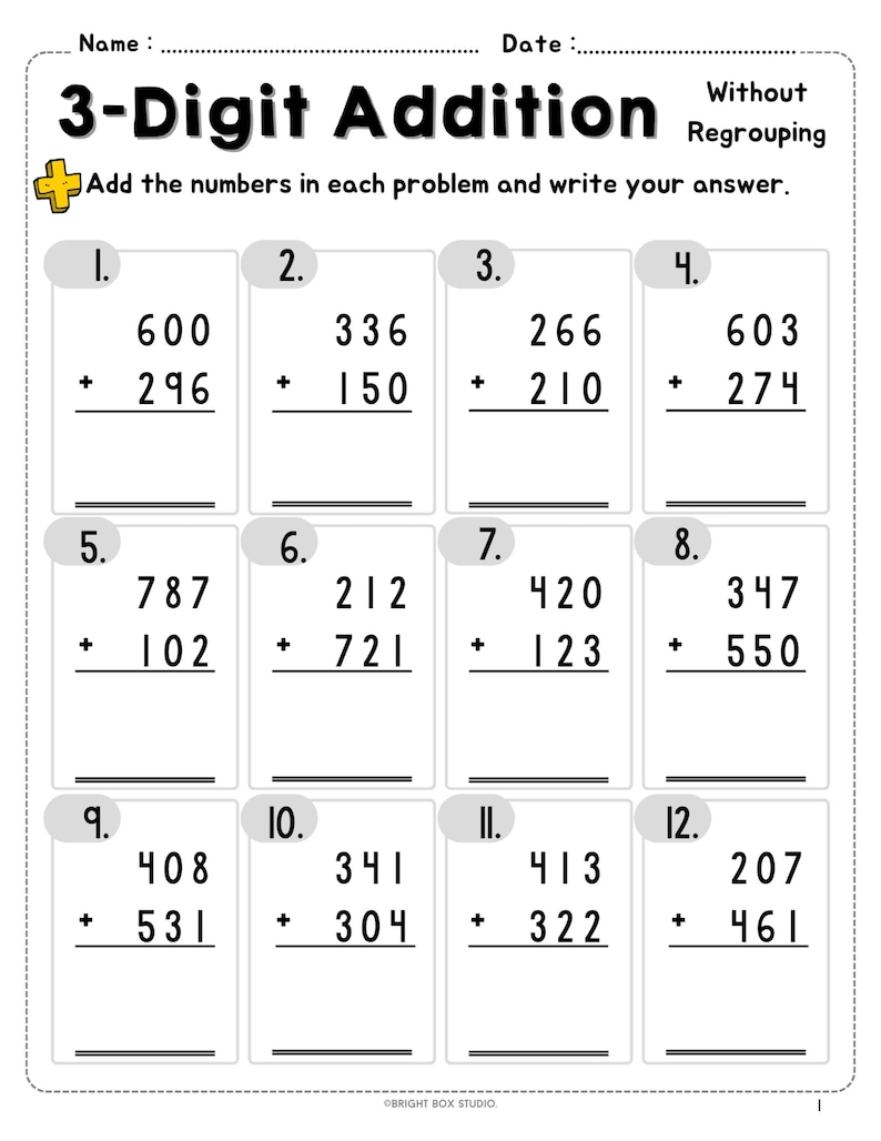 3-digit Addition Without Regrouping | Printable Worksheets With Answer ...
