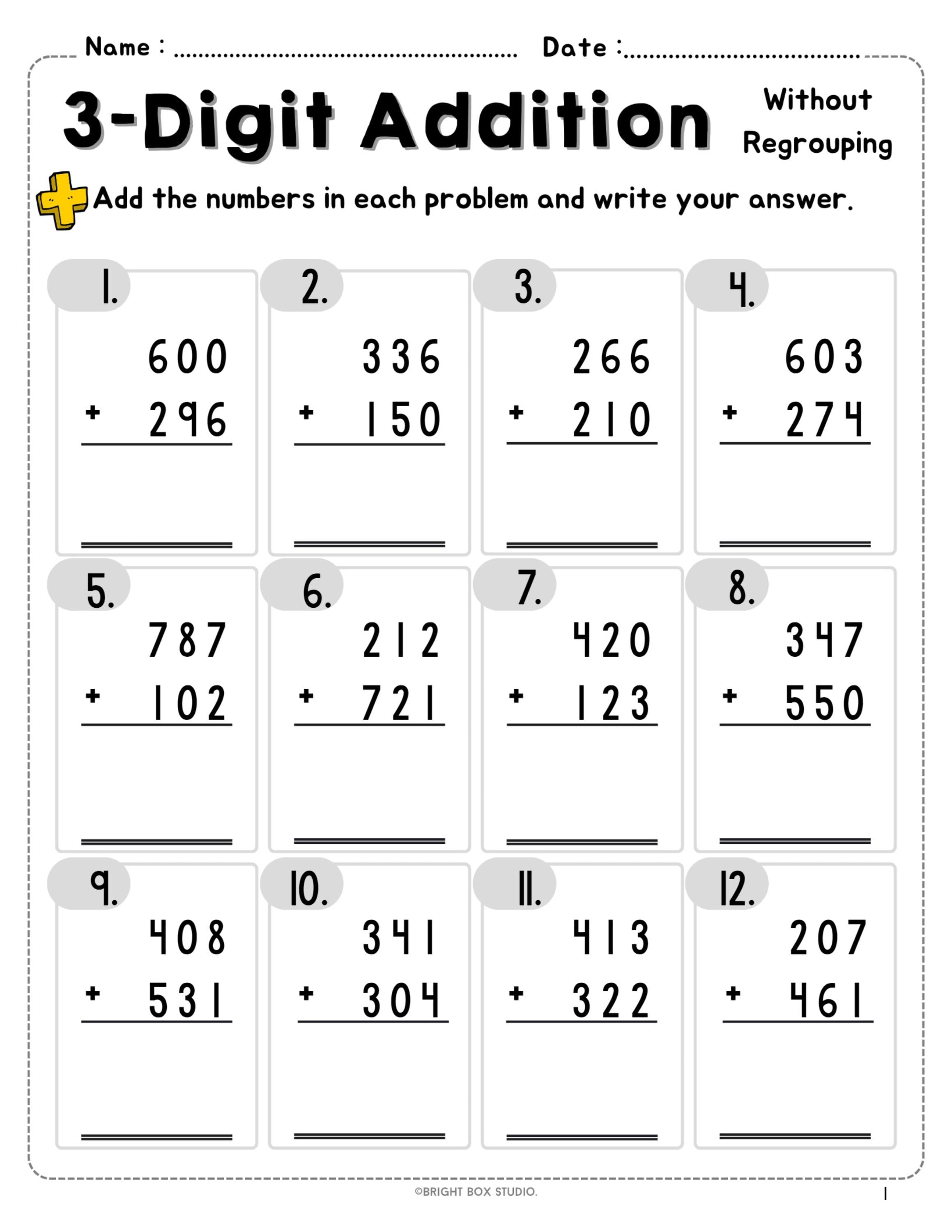 3-digit Addition Without Regrouping | Printable Worksheets With Answer ...