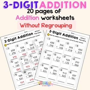 3-digit Addition Without Regrouping | Printable Worksheets With Answer ...