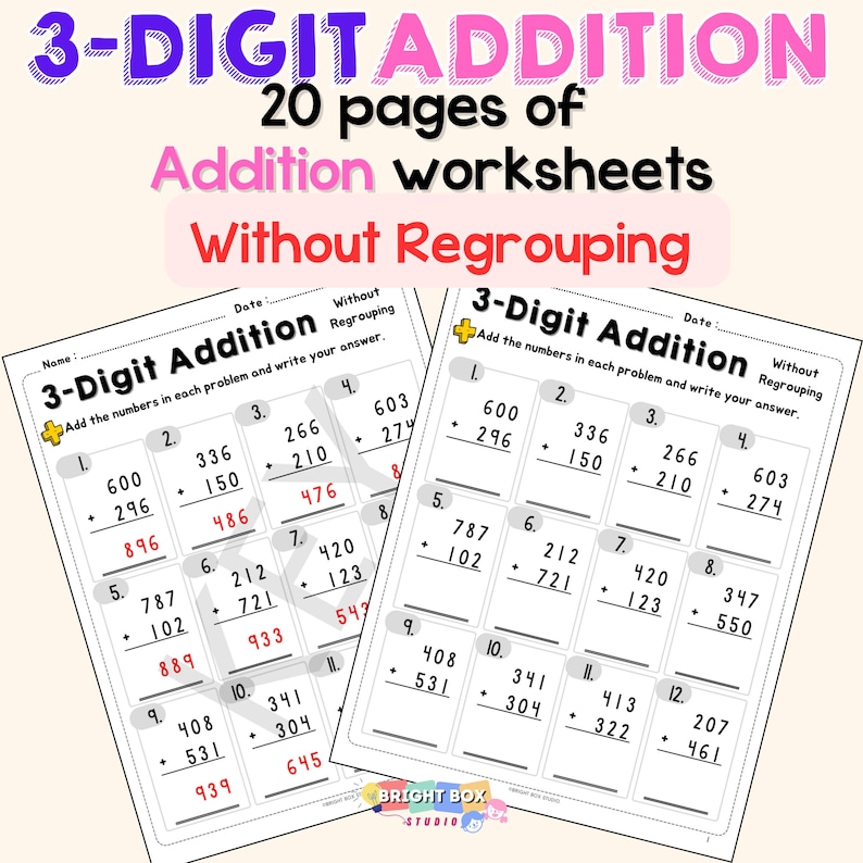 3-digit Addition Without Regrouping | Printable Worksheets With Answer ...