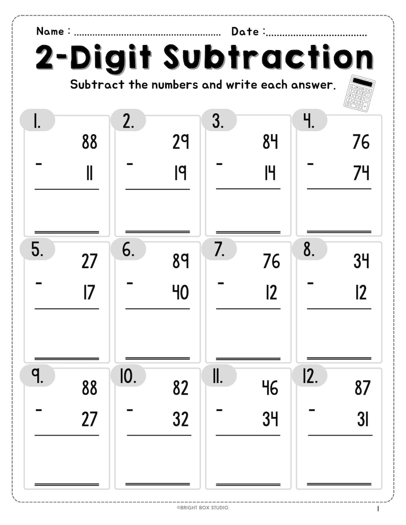 2-digit Subtraction Worksheets Without Borrowing | 20 Printable Pages ...