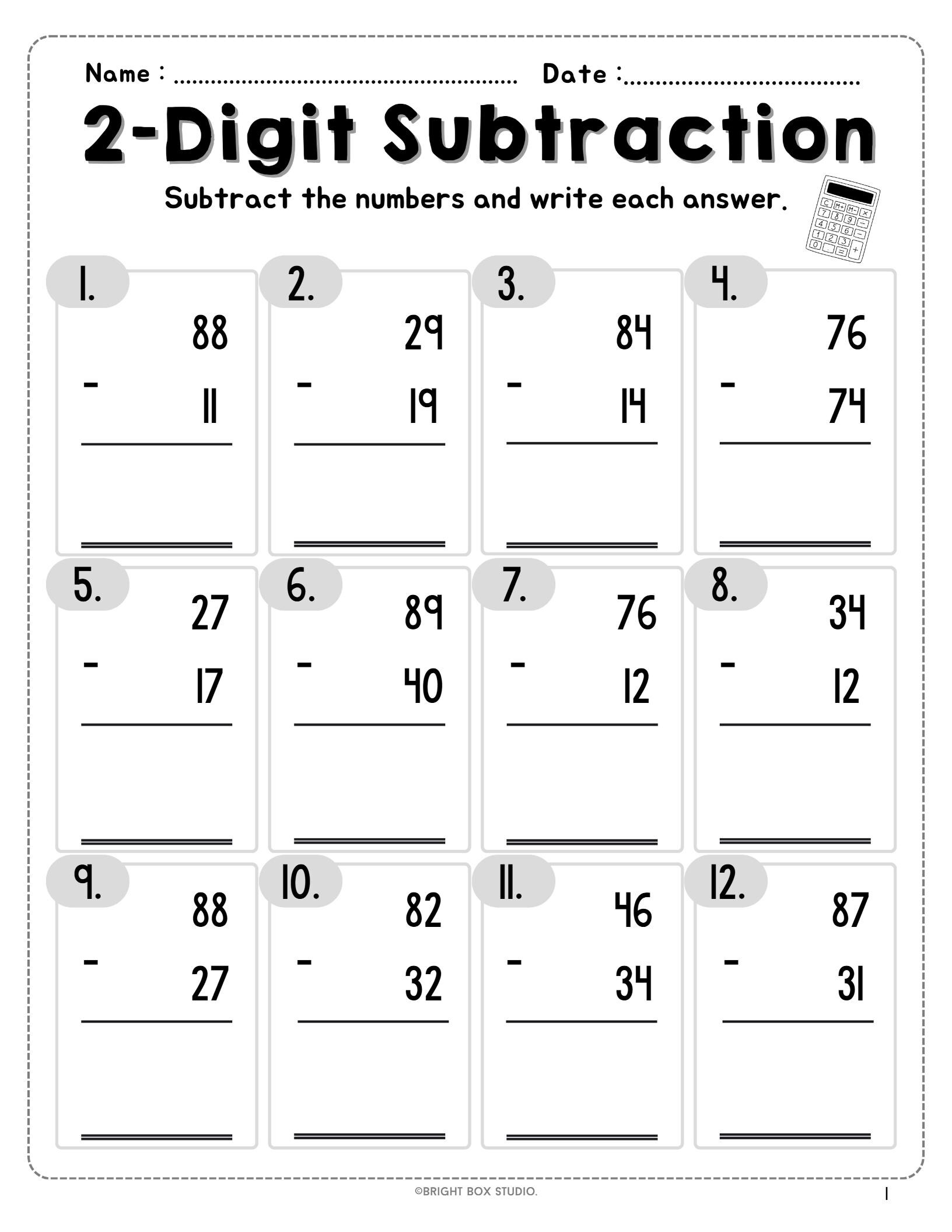 2-digit Subtraction Worksheets Without Borrowing | 20 Printable Pages ...