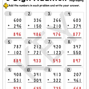 3-digit Addition Without Regrouping | Printable Worksheets With Answer ...
