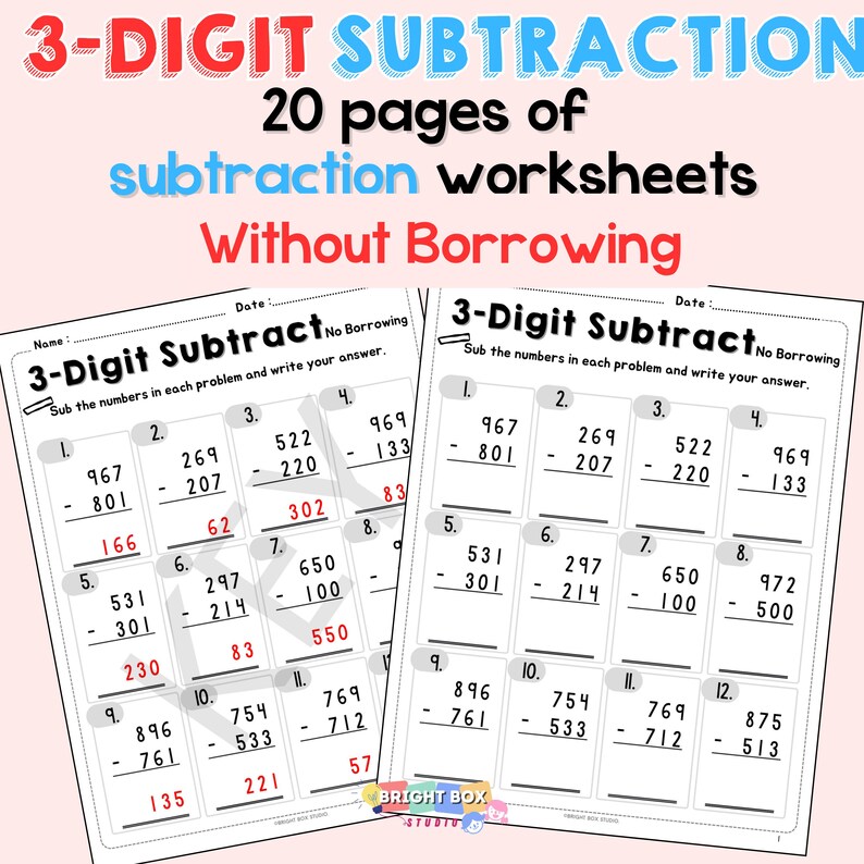 3-digit Subtraction Without Borrowing | Printable Worksheets With ...