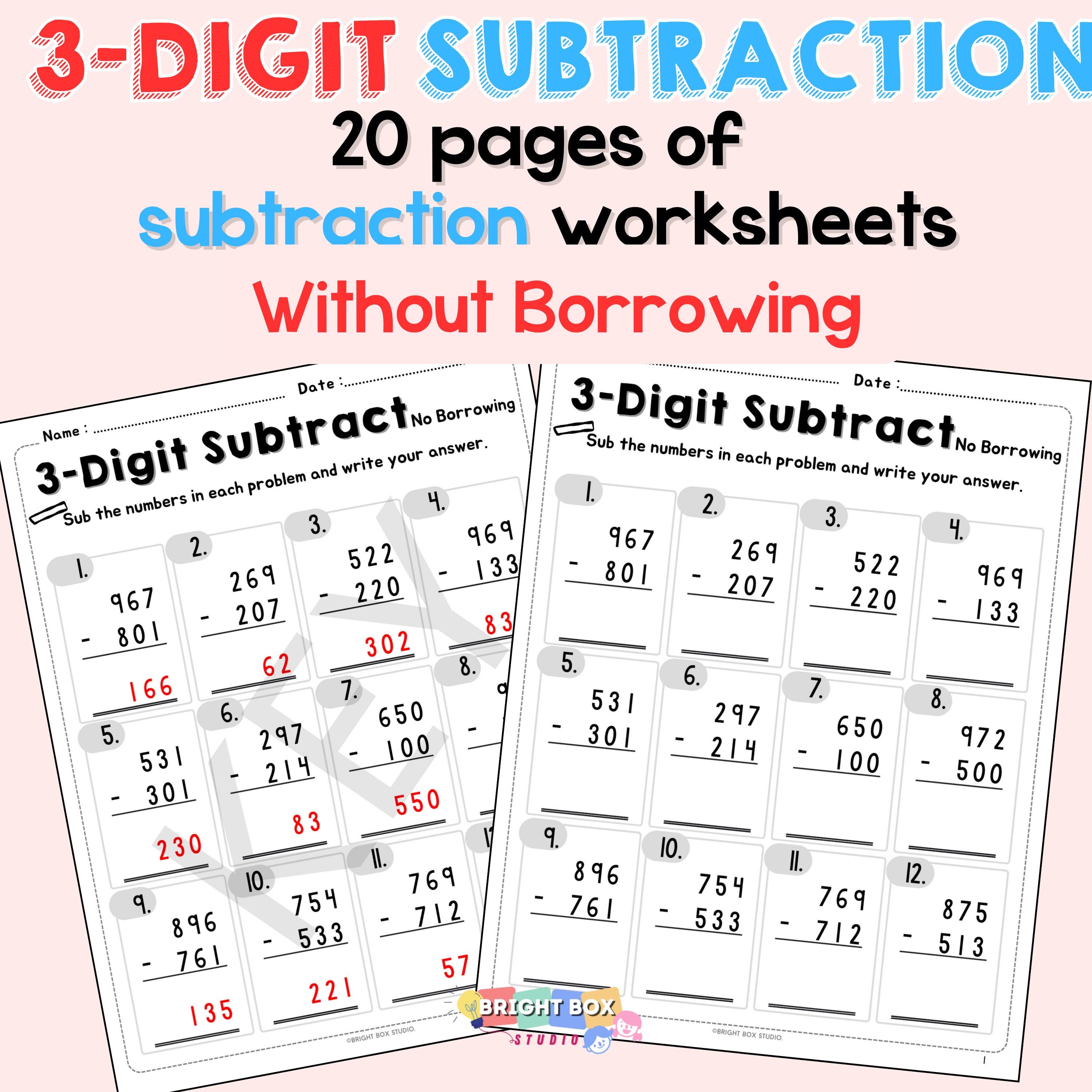 3-digit Subtraction Without Borrowing | Printable Worksheets With ...