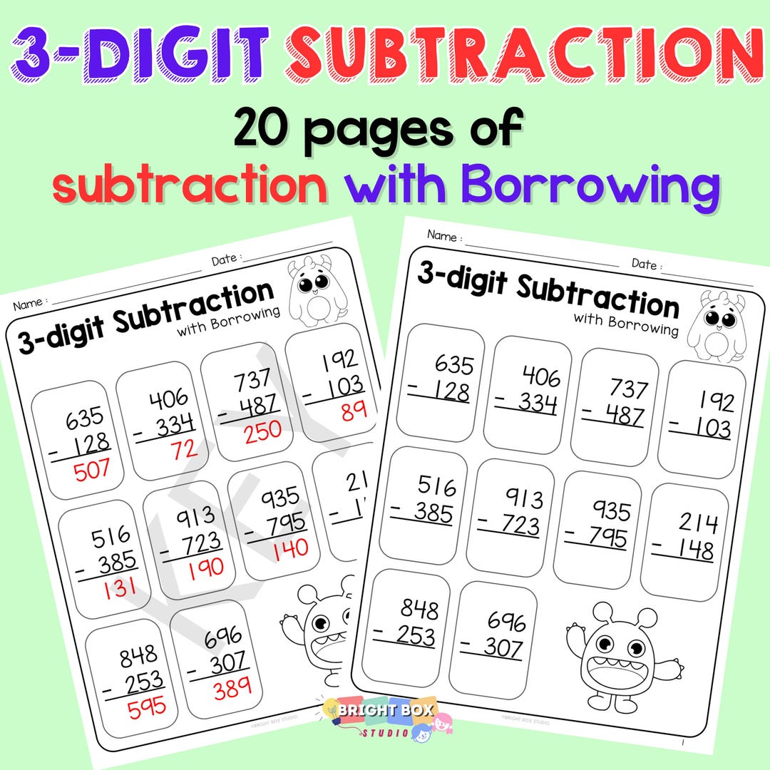 3-digit Subtraction Worksheets With Borrowing | Fun and Easy Math ...