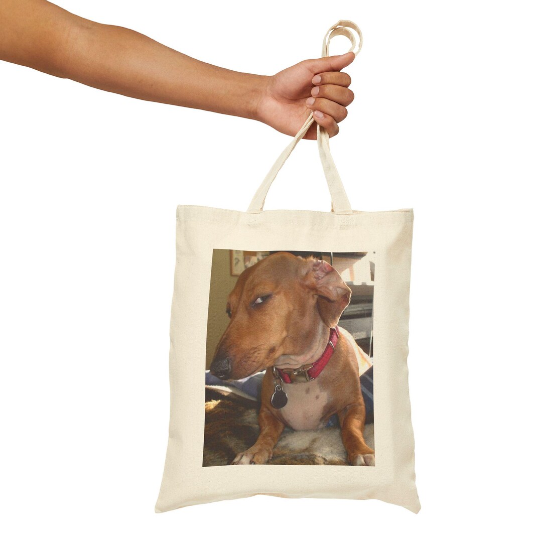 Side Eye Dog Meme Tote Bag - Funny Animal Print Cotton Canvas Shopping ...