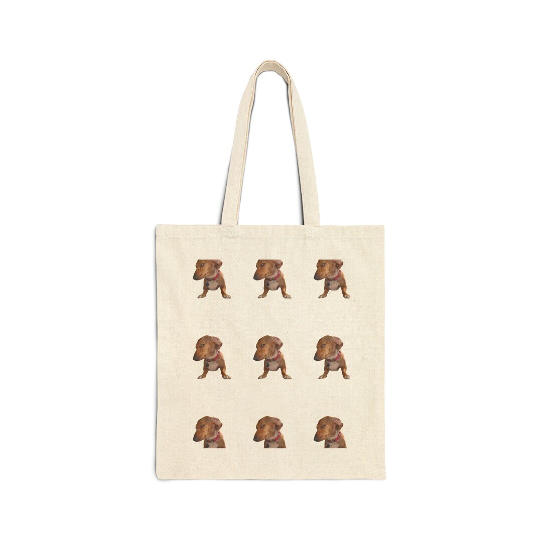 Side Eye Dog Meme Pattern Tote Bag - Funny Animal Print Cotton Canvas ...