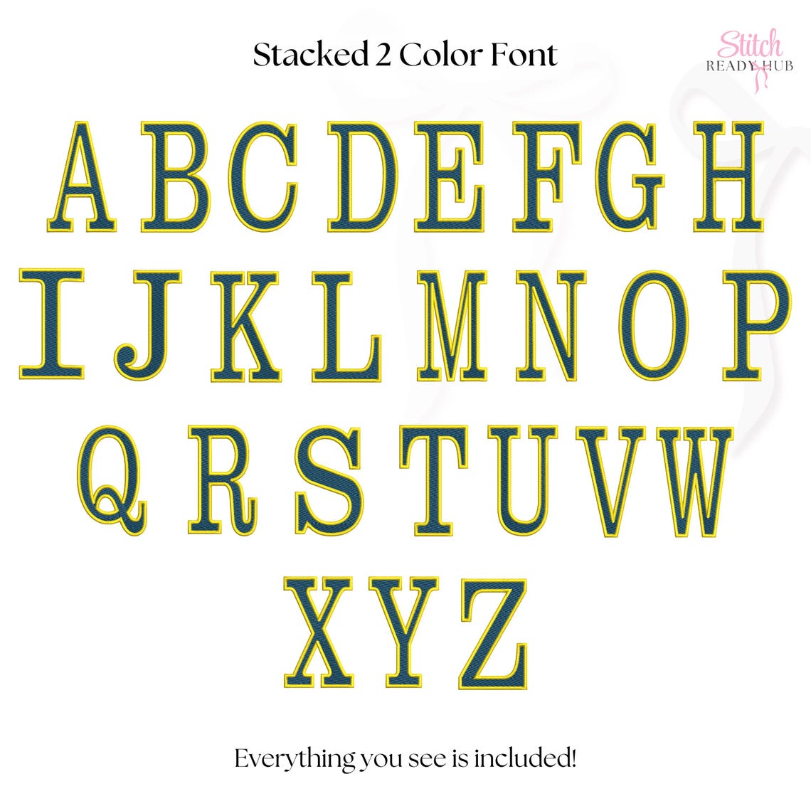 Stacked Monogram 2 Color Embroidery Font, 10 Sizes 8 Formats + BX ...