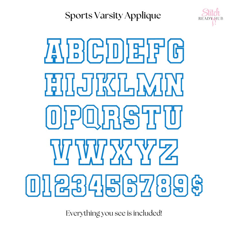 Outline Varsity Applique Embroidery Font, Sport Applique Embroidery ...
