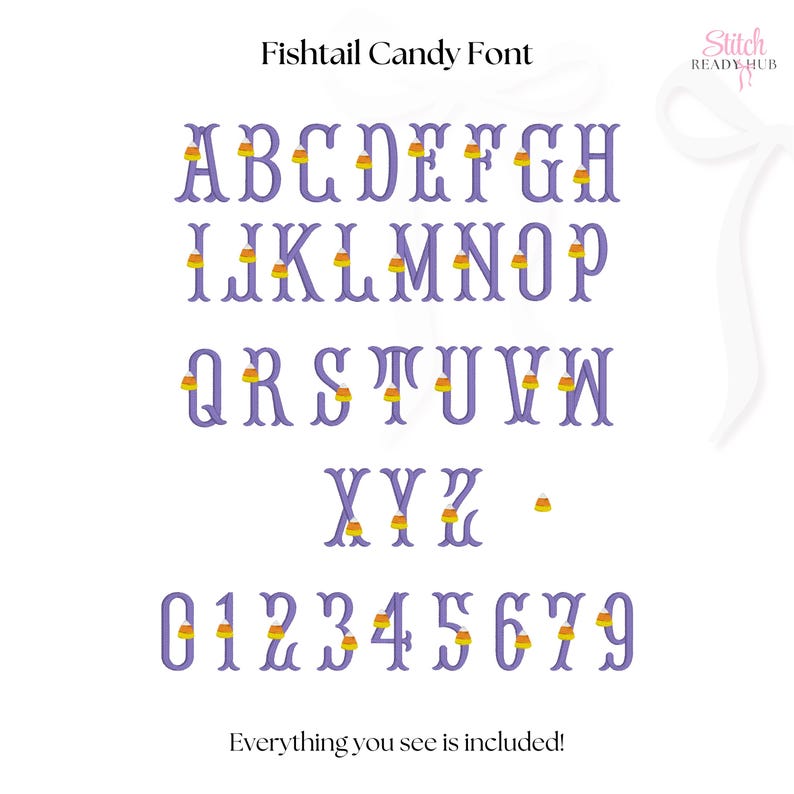Fishtail Candy Monogram Embroidery Font, 6 Sizes 8 Formats + BX ...