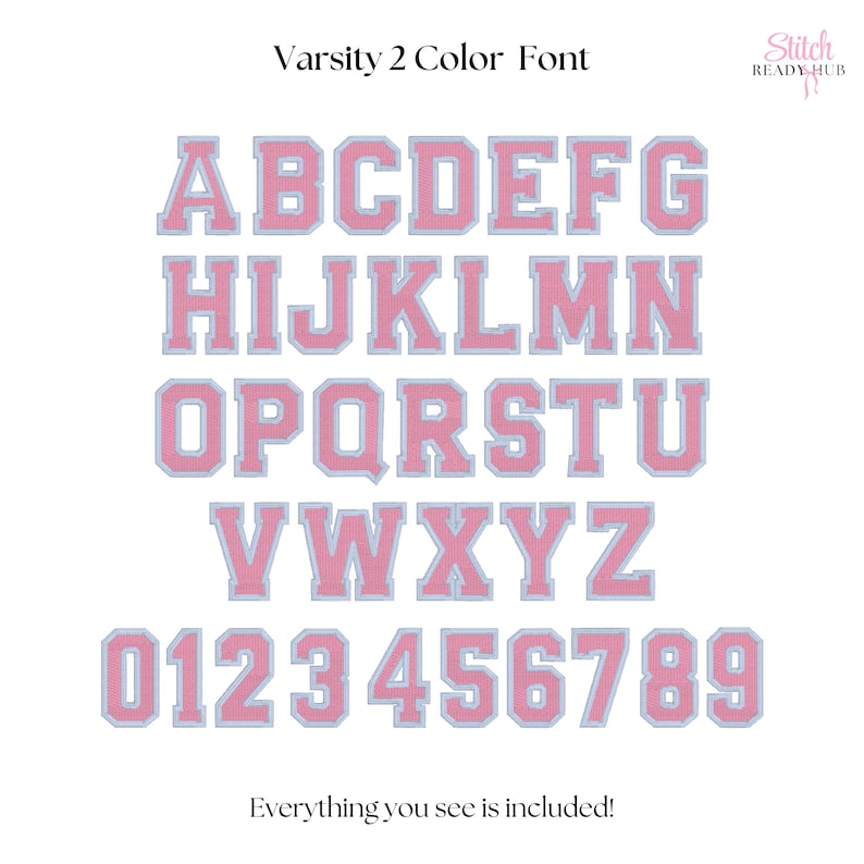 Varsity 2 Color Embroidery Font, 6 Sizes 8 Formats + BX, Instant ...