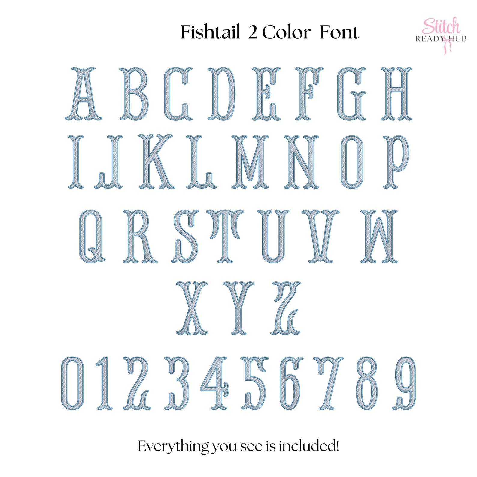 Fishtail Monogram 2 Color Jumbo Embroidery Font, 8 Sizes 8 Formats + BX ...