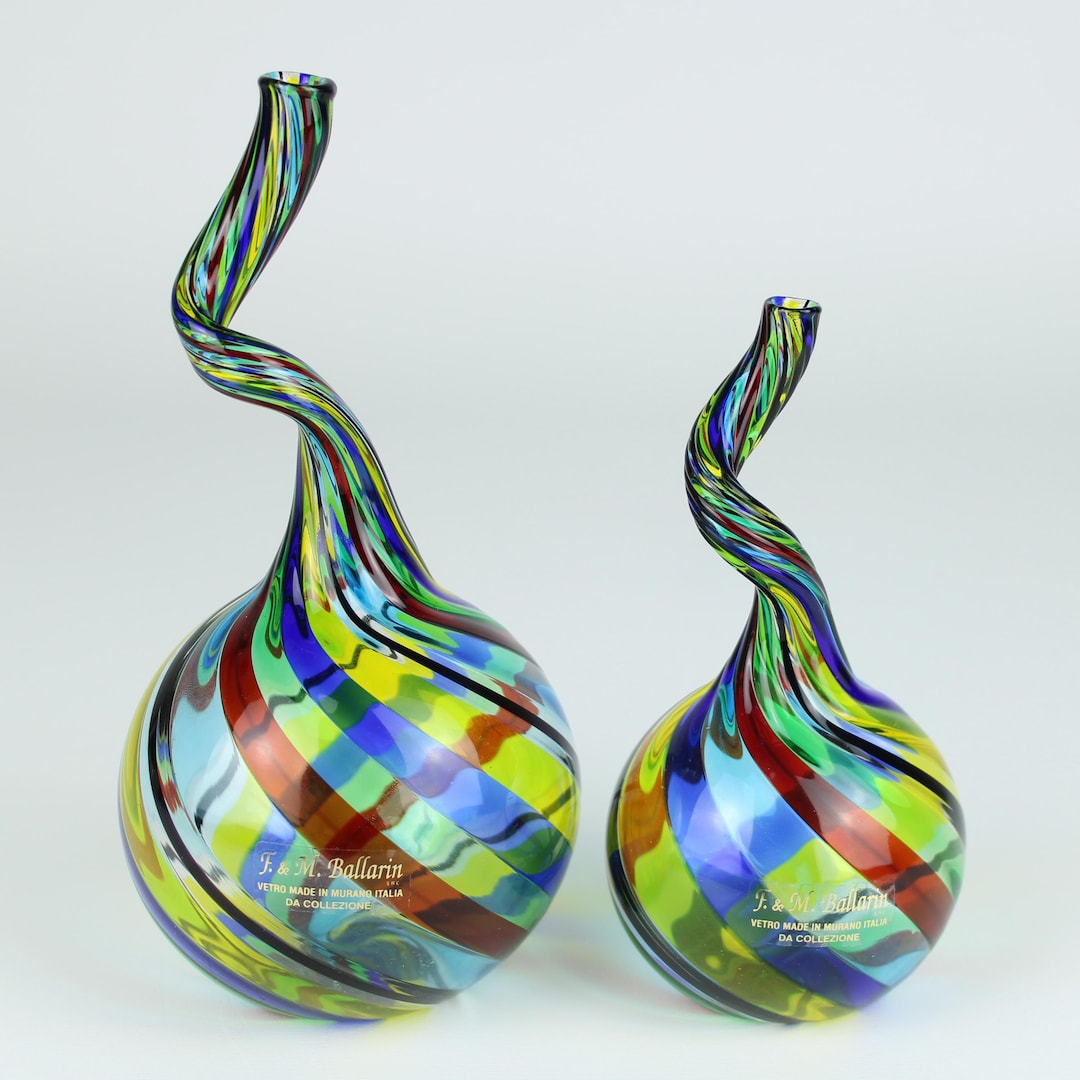 Set of 2 Hand-blown Murano Glass Vases – Signed by Angelo Ballarin - Etsy