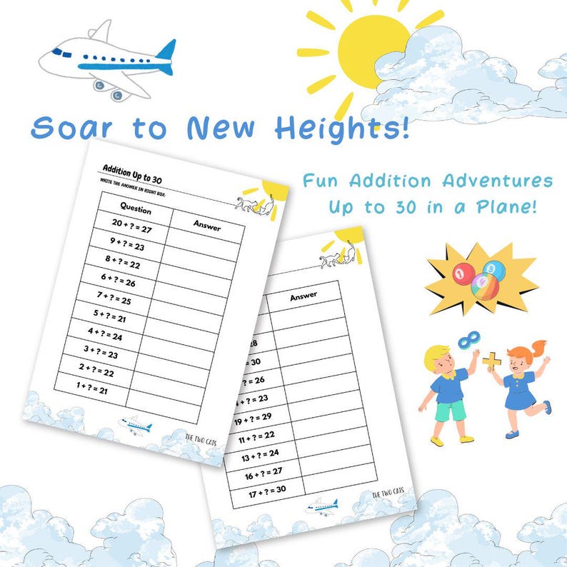 10 Printable Addition up to 30 Worksheets for Ages 5-7 Kids, 1st Grade ...