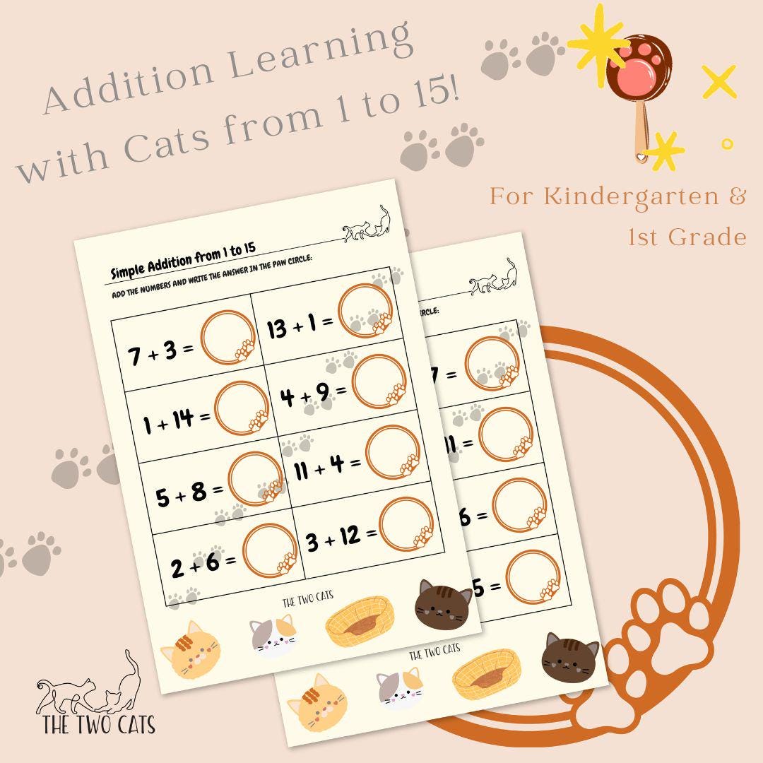 10 Printable Addition Worksheets (1-15) for Kids Ages 4-5! Perfect for ...