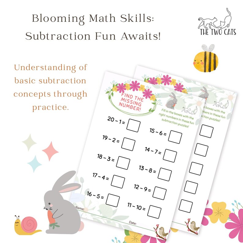 10 Printable Subtraction (1-20) Worksheets for Kids Ages 5-7 | 1st ...