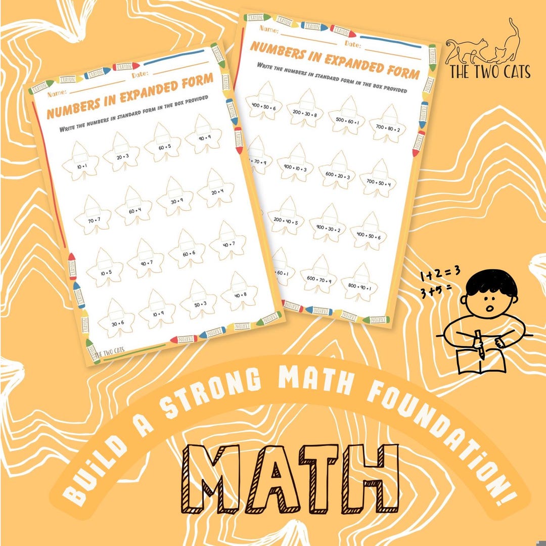 Expanded Form Math Worksheets for Grades 1-3 | Ages 6-8 - Etsy