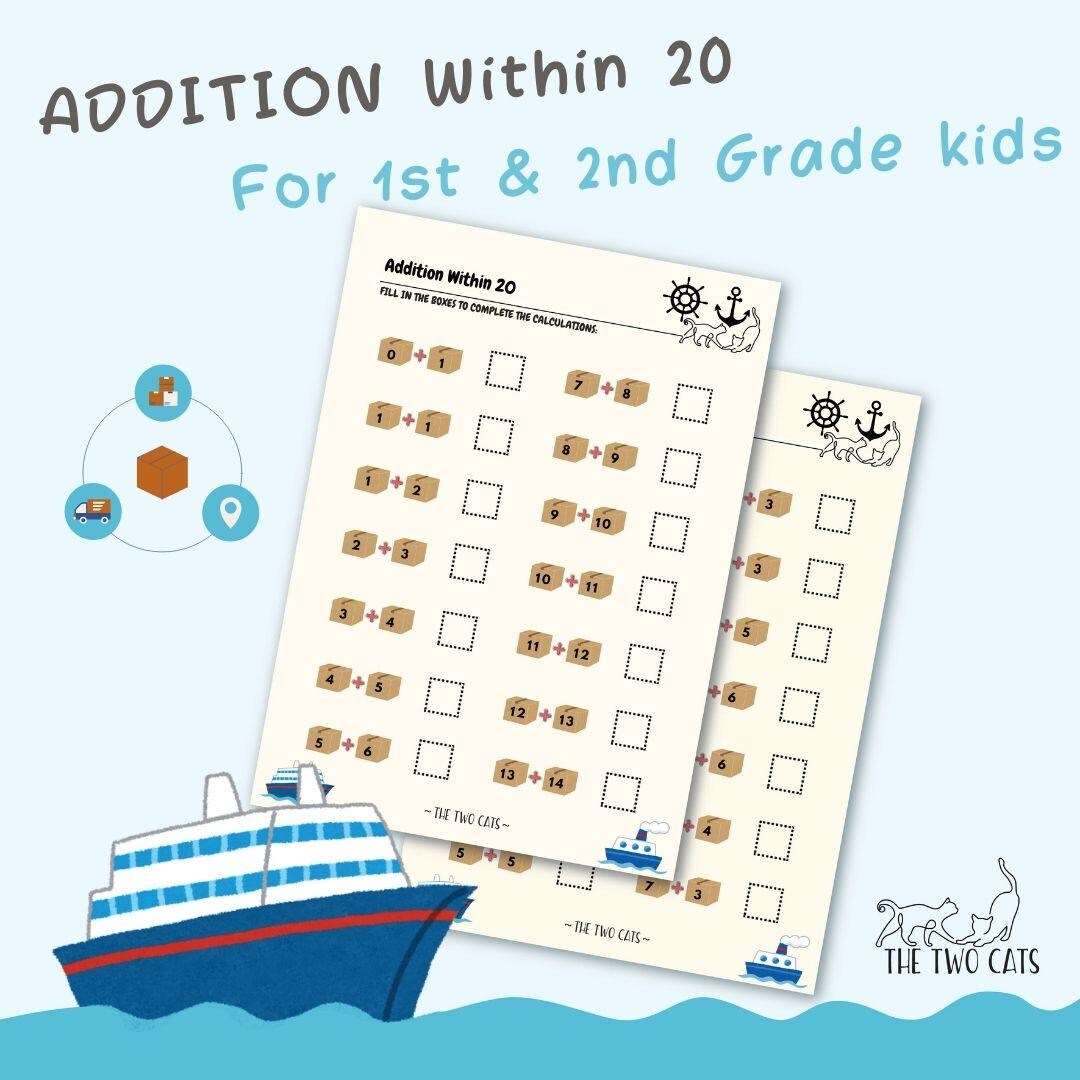 10 Printable Addition Within 20 Worksheets for Ages 5-6 Kids, 1st Grade ...