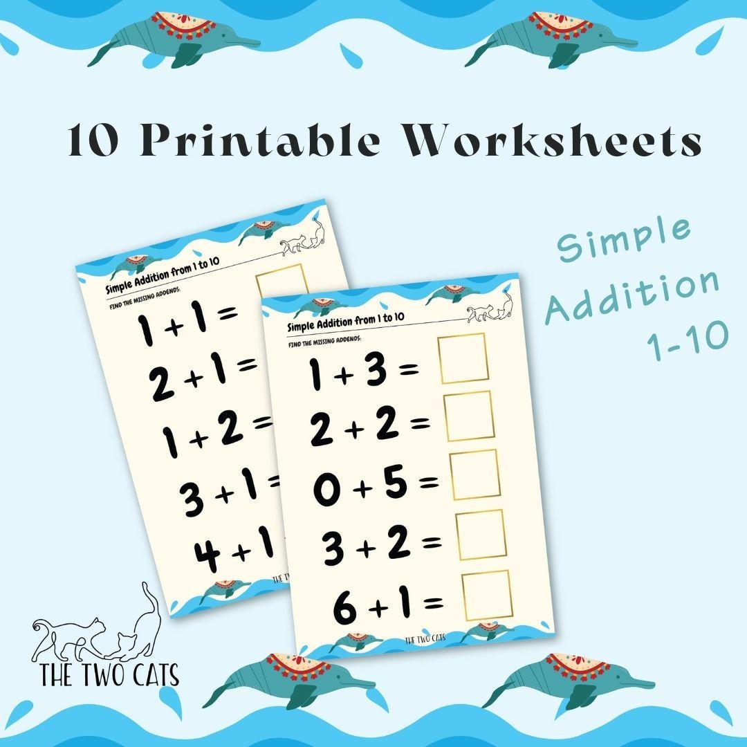 Addition Worksheets 1-10: Math for Kids Ages 4-6 (PDF Download) - Etsy