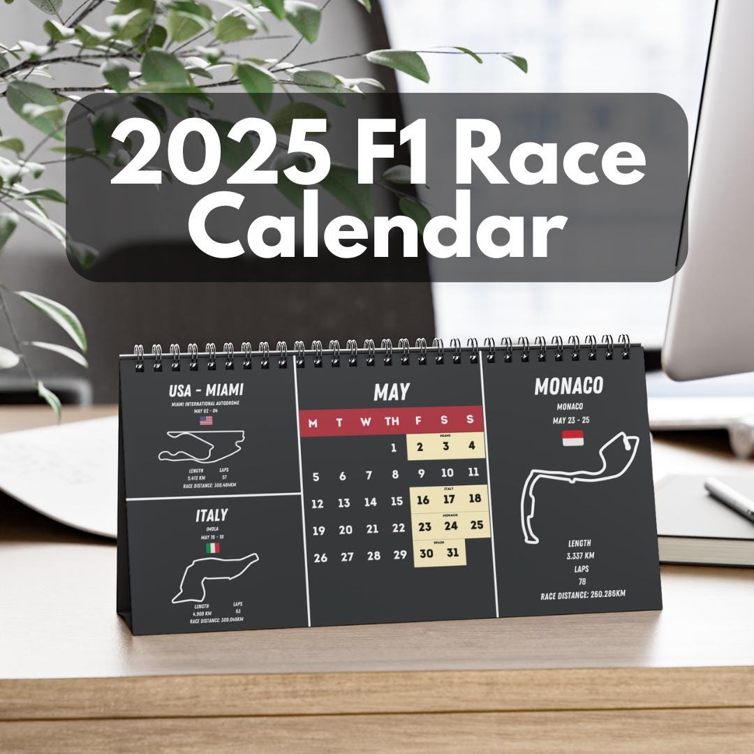 2025 F1 Calendar, F1 Desk Calendar, Formula 1 Desk Calendar, Formula 1 ...