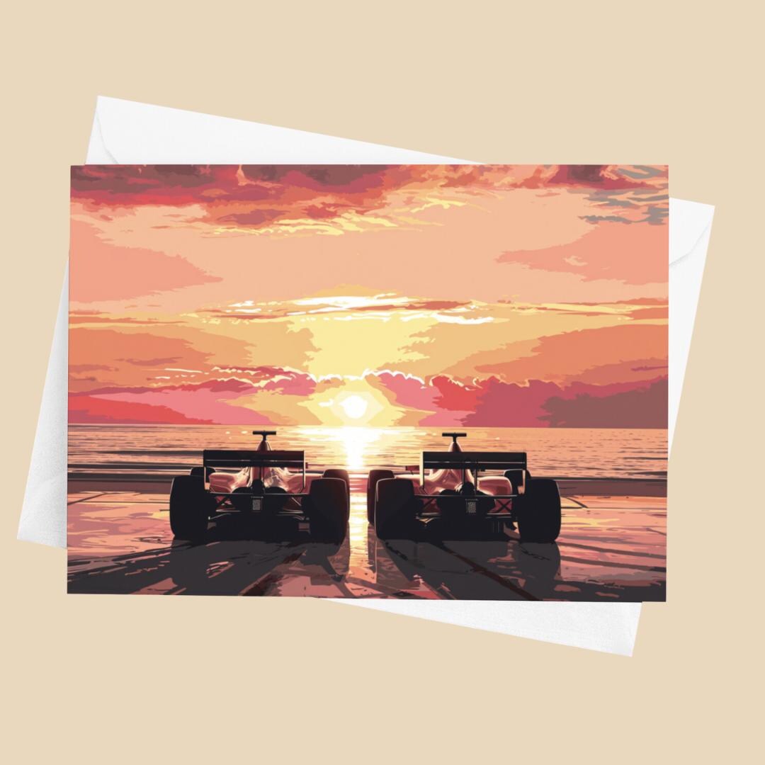 Formula 1 Greeting Card, Sunset Racing F1 Greeting Card, F1 Gift ...