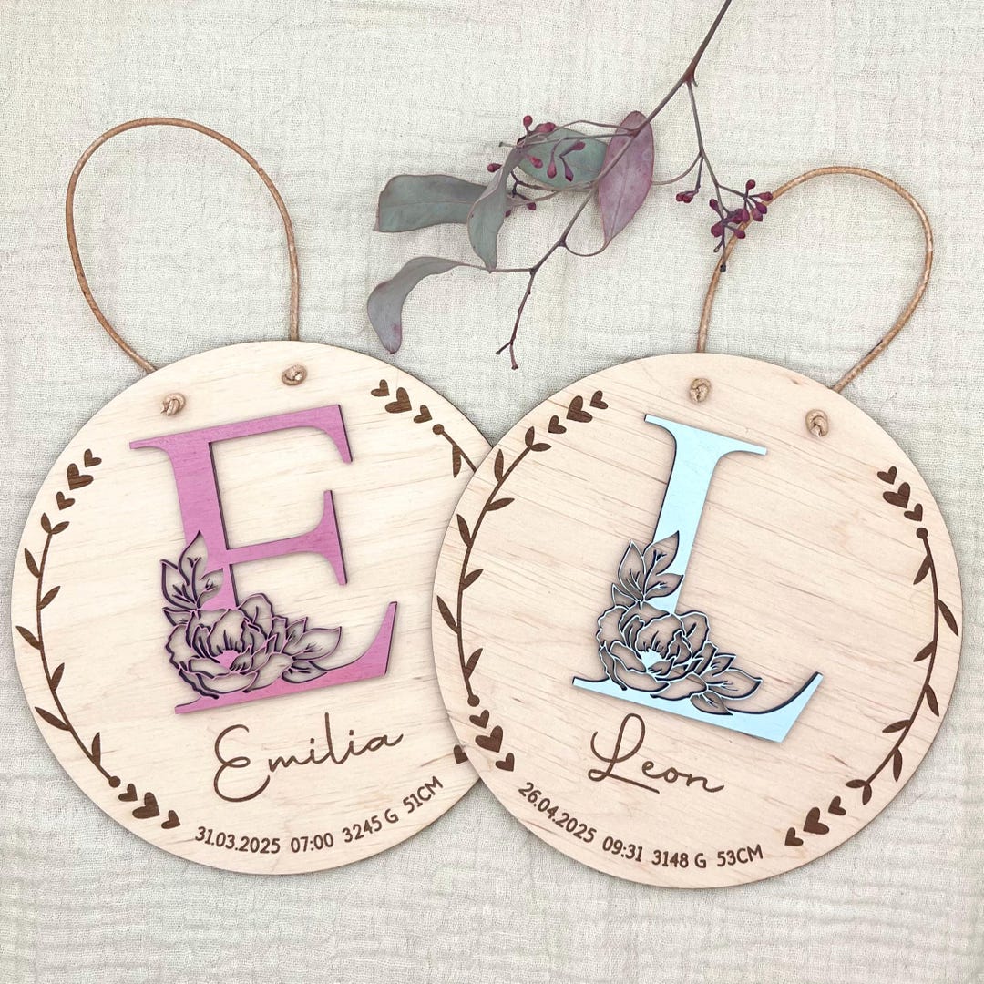 Name Plate Wooden Baby Personalized Birth Sign With Rose Gift for Birth ...