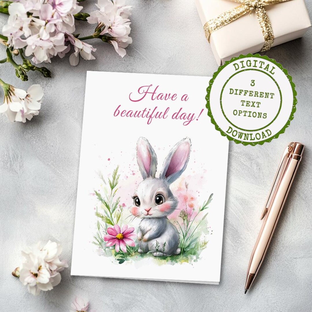 Printable 5x7 Inches Bunny Birthday Card | Cute Animal Greeting Card ...
