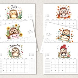 2025 Printable Calendar With Cute Hedgehogs | Monthly Wall Planner ...
