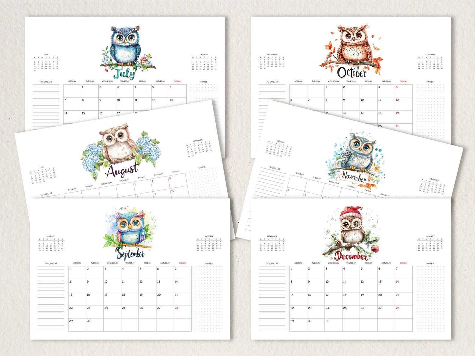 Printable 2025 Owl Calendar - Adorable Owl Artwork | Monthly Wall ...