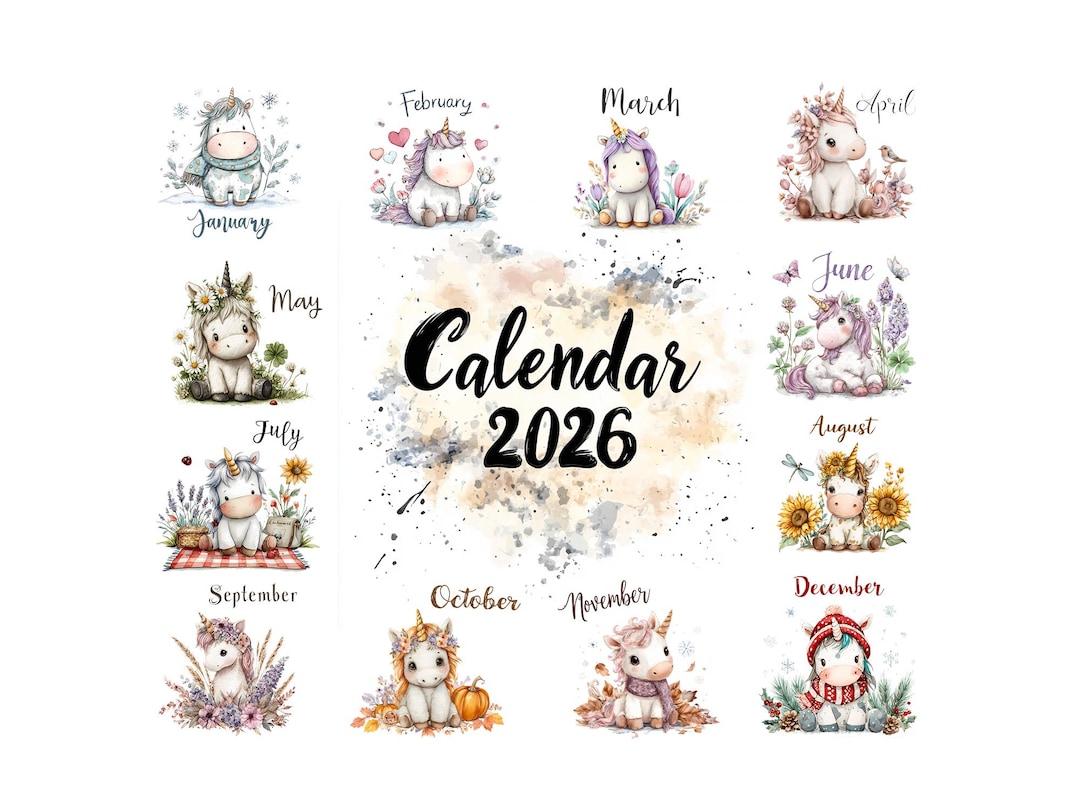 2026 Unicorn Calendar Printable, Monthly Planner (digital Download) - Etsy