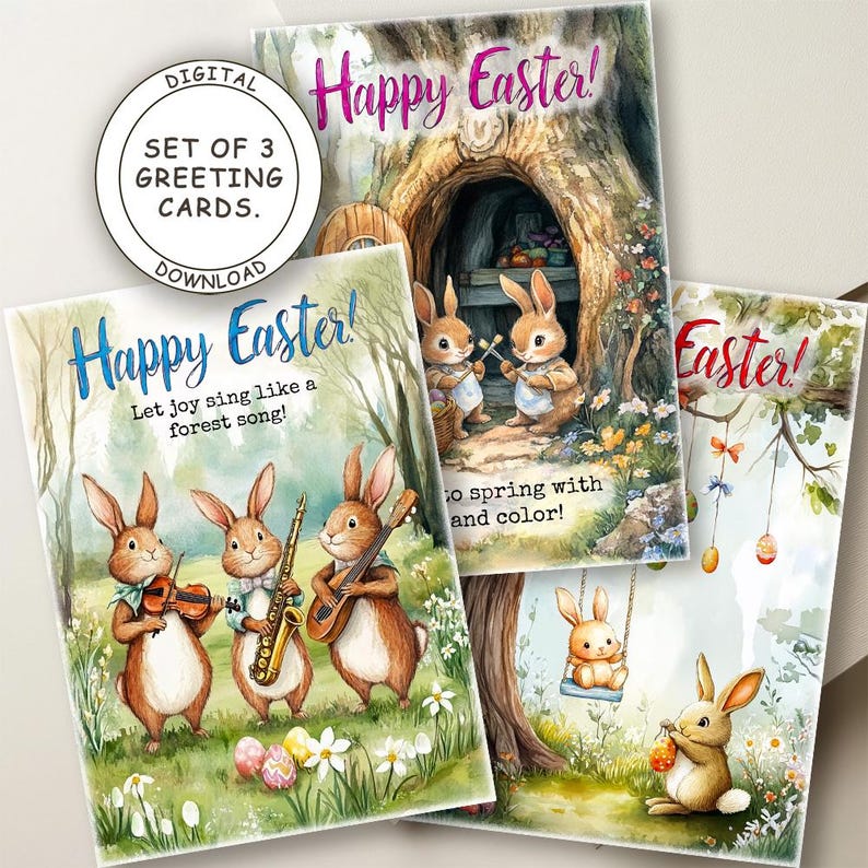 Printable 5x7 Inches Storybook Easter Cards | Foldable Spring Bunny ...