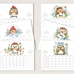 2025 Printable Calendar With Cute Hedgehogs | Monthly Wall Planner ...