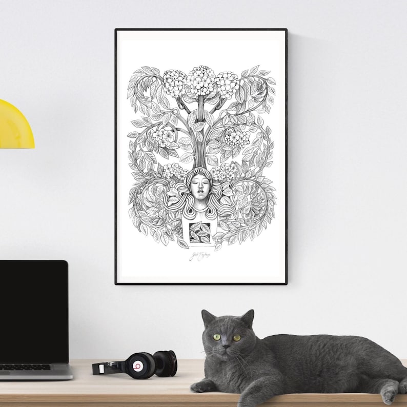 Art Nouveau Casa Rusca Barcelona Print – Pencil Botanical Flora Woman ...