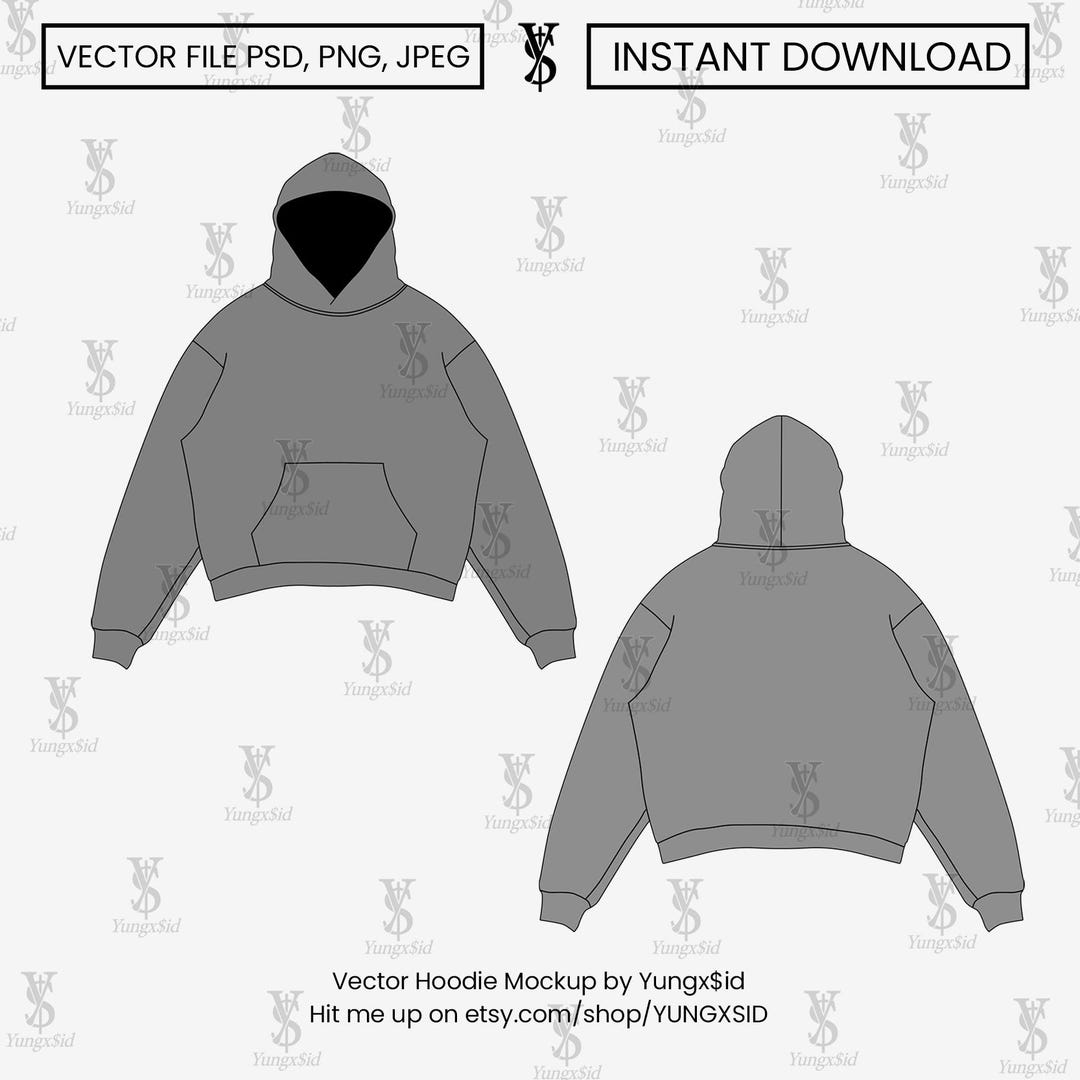 Oversized Hoodie Template Tech Pack Streetwear Vector Template ...